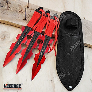 KCCEDGE BEST CUTLERY SOURCE Tactical Knife Survival Knife Hunting Knife 7.5" Ripper Throwing Knives Set Fixed Blade Knife Razor Sharp Edge Camping Accessories Survival Kit Tactical Gear 74397 (Red)
