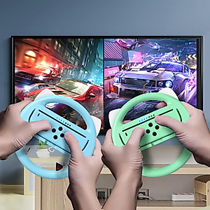 momen Switch Steering Wheel for Nintendo Switch Accessories，Racing Wheels for Mario Kart 8 Deluxe，Compatible with Switch JoyCon Controllers（2 Pack，Blue & Green）