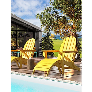 BUPPLEE Folding Adirondack Ottoman for Adirondack Chair, HDPE All Weather Outdoor Footrest Poly Lumber Adirondack Footstool for Patio, Backyard, Garden, Easily Storage - Yellow