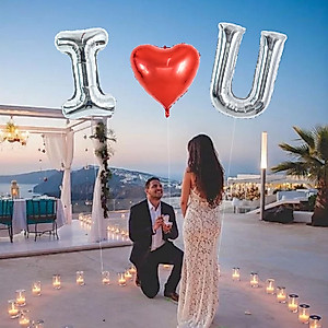TONIFUL 40 Inch I Love You Balloons Huge I Heart YOU Foil Letter Balloons Heart Shaped Balloons Decoration for Valentine's Day Wedding Bridal Shower Anniversary Engagement Party Supplies（Silver 3Pcs）