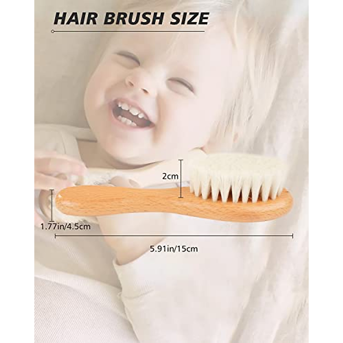 Baby Hair Brush, 2 Pcs Baby Hair Brush with Wooden Handle, Natural Soft Goat Bristles Cradle Cap Brush for Newborns & Toddlers
