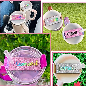 AIERSA Name Plate or Stanley Cup Lid 40oz Tumbler with Handle, 6pcs Pink, 6Pcs Silver