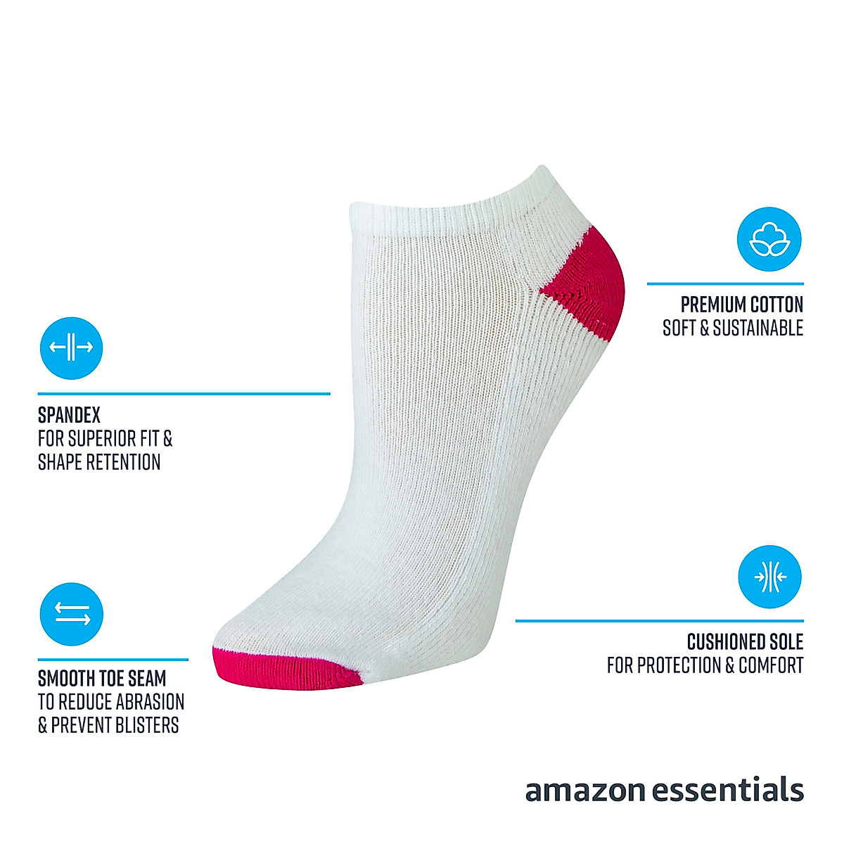 Amazon Essentials Women's Cotton No-Show Socks, Lightly Cushioned, 10 Pairs, Black, 6-9