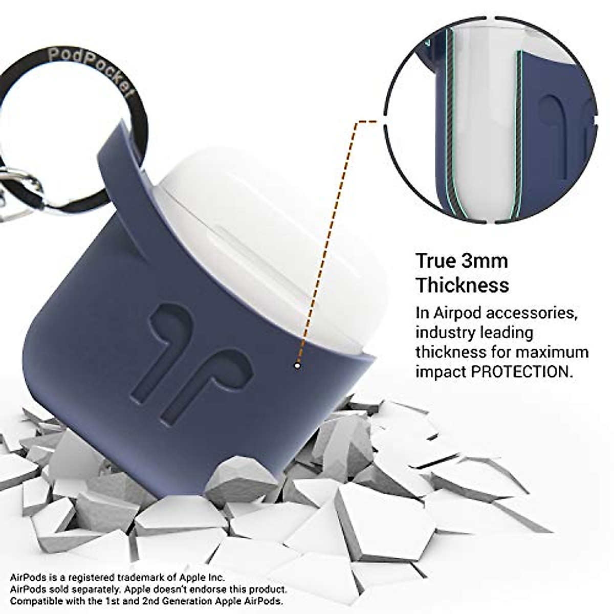 PodPocket Scoop AirPod Storage Case with Protective Translucent Silicone and Impact Protection Indigo Blue