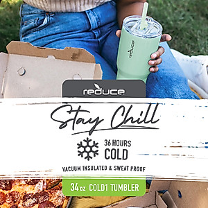 REDUCE Cold1 34 oz Tumbler with Lid and Straw- Vacuum Insulated Stainless Steel Water Bottle for Home, Office or Car; Reusable Cup with Leakproof Flip Lid, Keeps Drinks Ice Cold All Day- Matte Phantom