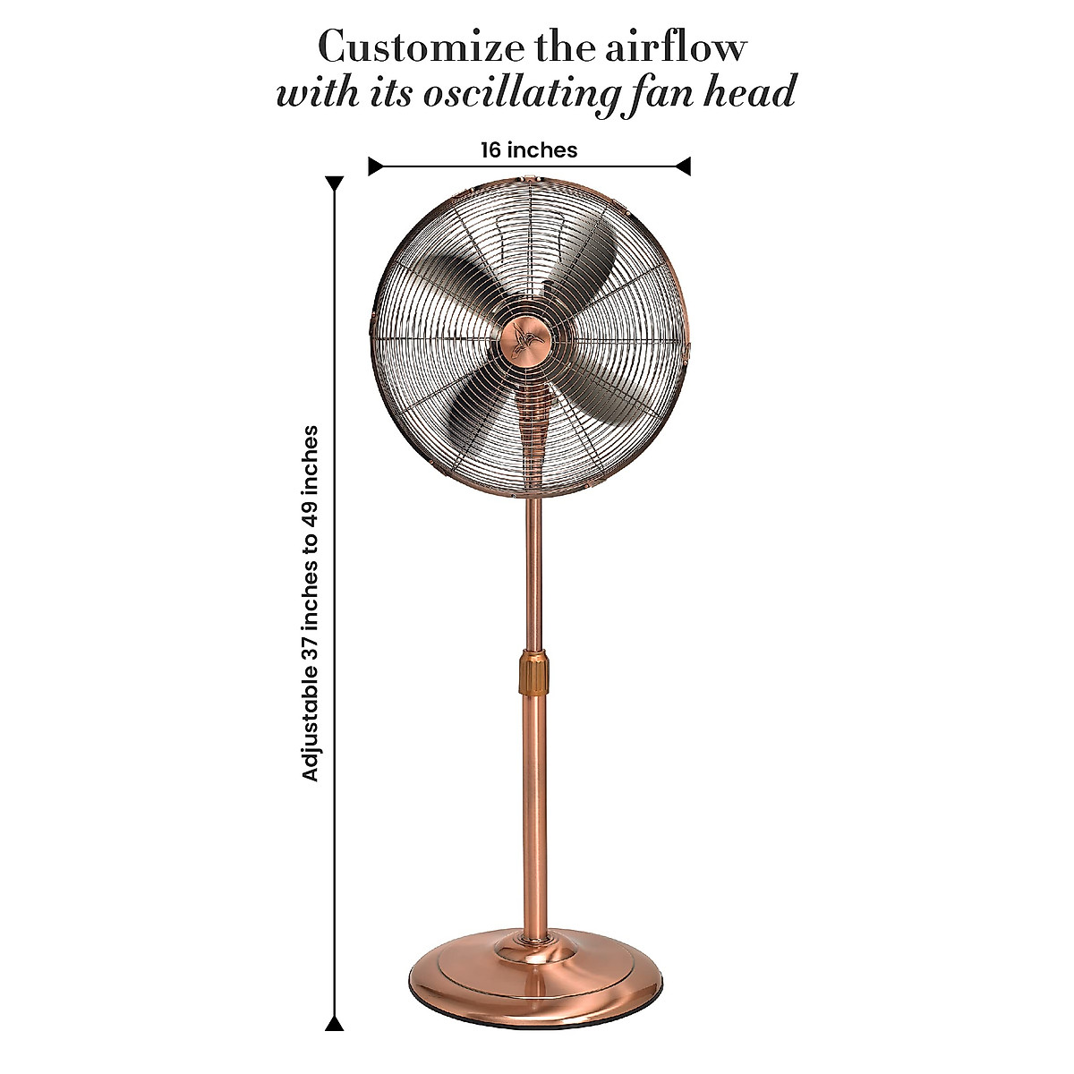 DecoBREEZE Pedestal Standing Floor Fan, 3 Speed Oscillating Fan with Adjustable Height, Pearl Black, Retro Fan, 16 inches