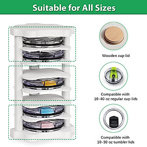 Exttlliy Tumbler Lid Organizer for Cabinet Tumbler Organizer for Kitchen Cabinets Bamboo Cup Lid Organizer for Water Bottles Tumbler Lid Holder Storage Rack for Countertop Cabinets Pantry (White)