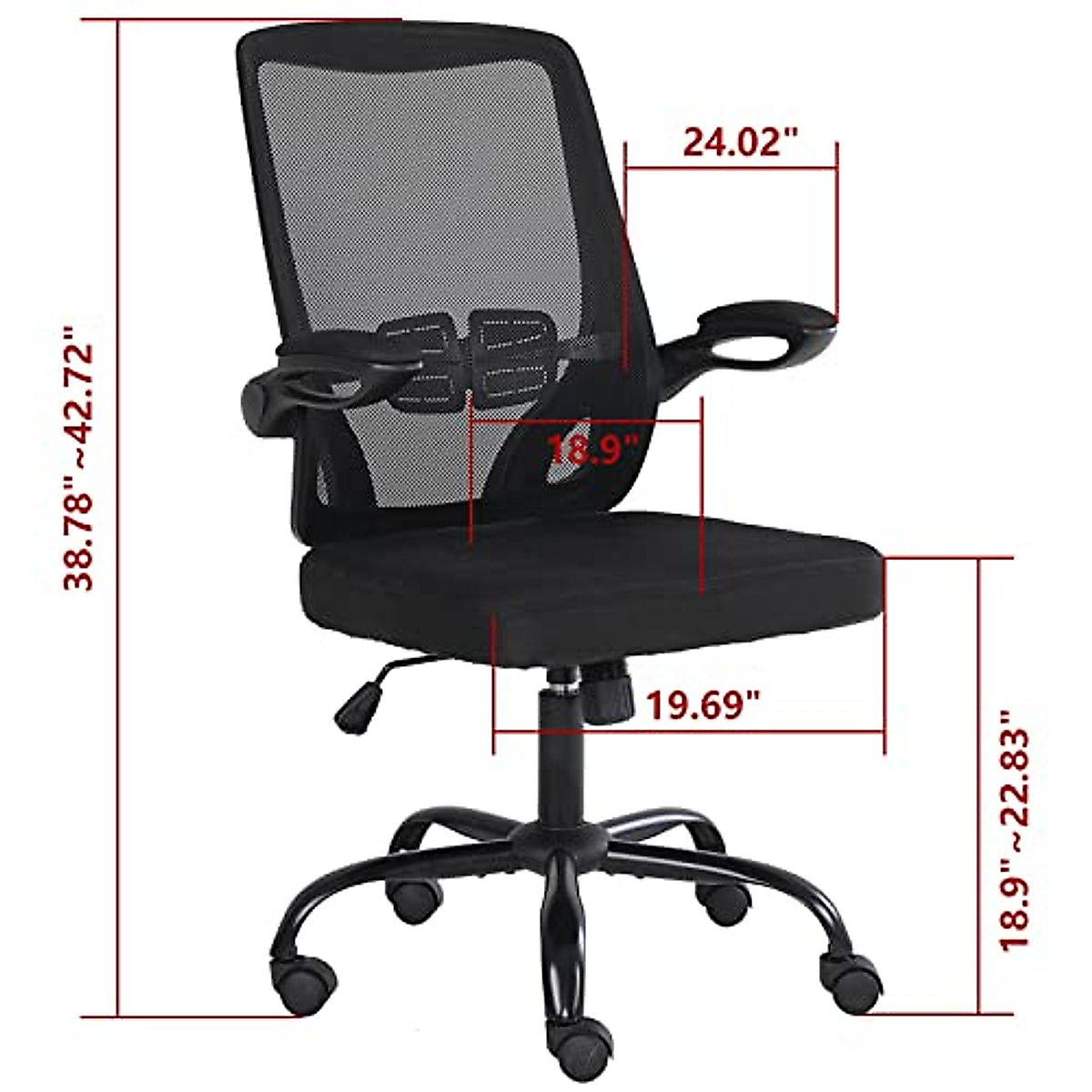 Mesh Office Chair Ergonomic Office Chair with Arm flip up and Back Support Office Chair, Adjustable Height Executive Office Chair for Computer Desk Home Office Chair Black