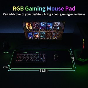 RGB Large Gaming Mouse Pad with 4Port USB Hub and 13Lighting Modes, Computer Keyboard Mouse Pad, Oversize Anti-Slip Rubber Base Mouse Mat for Computer PC Games (31.5 x 11.81 in Black,0.15in Thick)