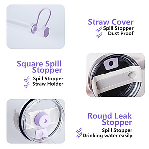 Silicone Spill Stopper Set Compatible with Stanley Cup 2.0 30oz & 40oz with Straw Cover (Set of 4, Orchid)