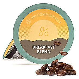 Greater Goods Compostable Coffee Pods - K Cup Compatible including Keurig 2.0, Light Breakfast Blend (72 Ct)