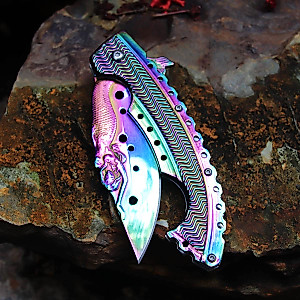 Folding Pocket Knives Mermaid Multi-Function Tools - Spring Assisted Opening Utility Knife - Multi Color Rainbow