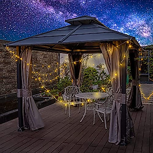 10' x 12' Gazebo, Outdoor Double Roof Canopy Hardtop Gazebo with Durable Metal Frame, Galvanized Steel Top Gazebo with Ventilation, Curtain and Netting, for Patio, Backyard, Deck and Lawns