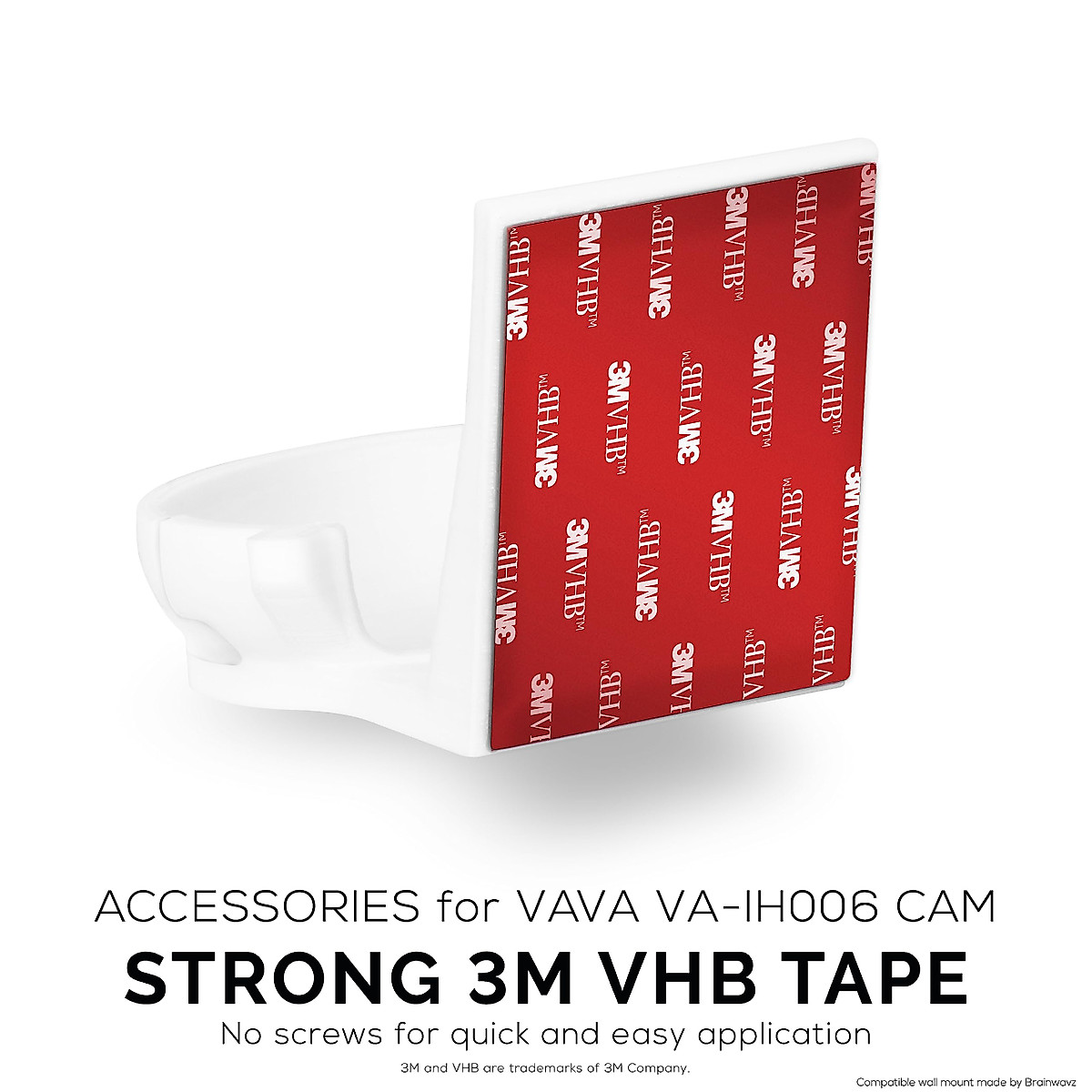 BRAINWAVZ Adheasive Wall Mount for VAVA Baby Monitor Camera (VA-IH006) Shelf - No Screws, Easy to Install, No Mess, Strong Mount Holder, White