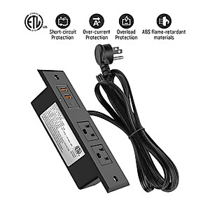 18W USB C Recessed Power Strip,Mountable Desk Outlet with 2 Outlets 3 USB Ports,Desktop Charging Station for Furniture Nightstand Side Table End Table,ETL Listed,White