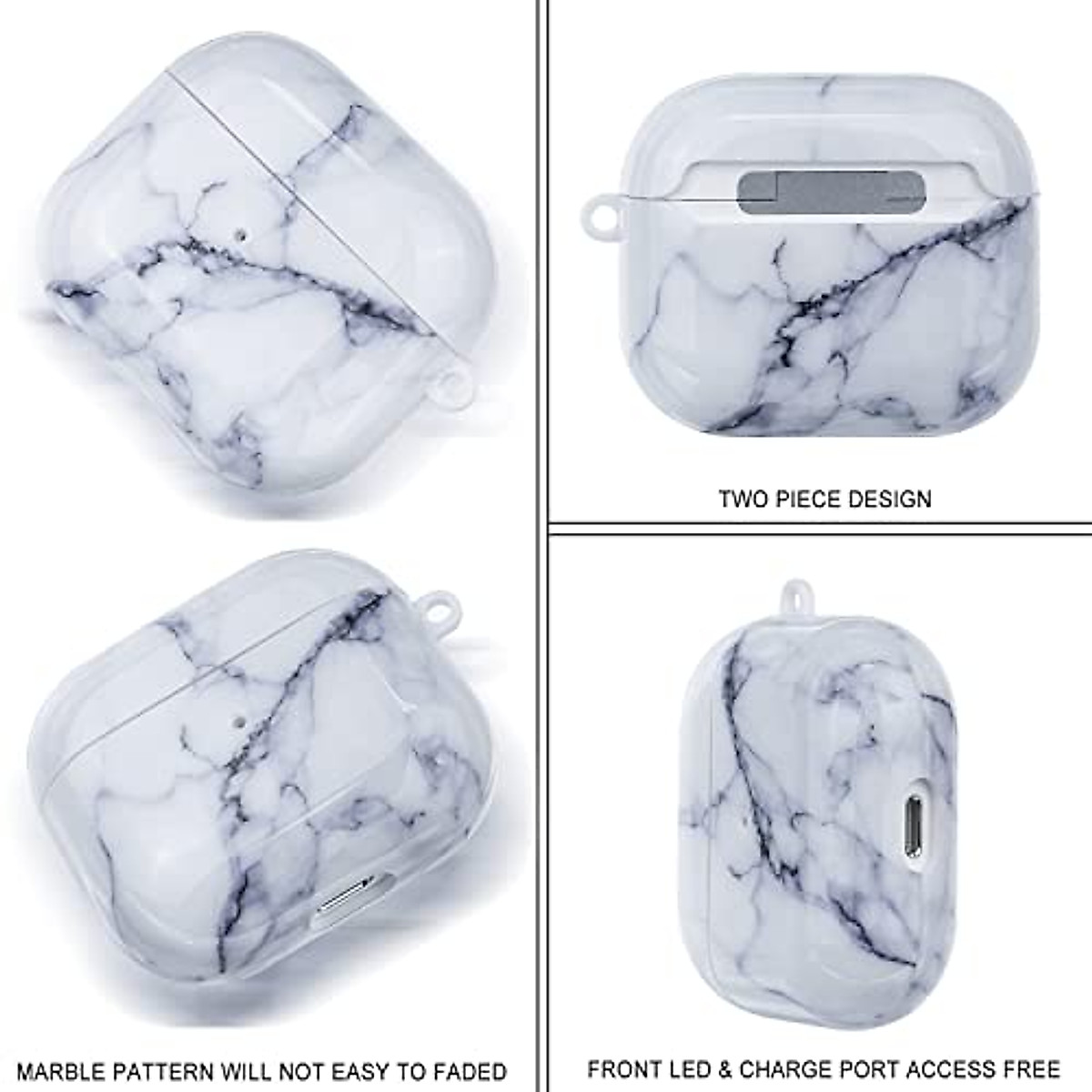 Marble Airpods 3 Case 2021 - YOMPLOW Protective Hard Case Cover Skin Portable Shockproof Women Girls with Keychain for Apple Airpod 3rd Generation Charging Case - White Marble