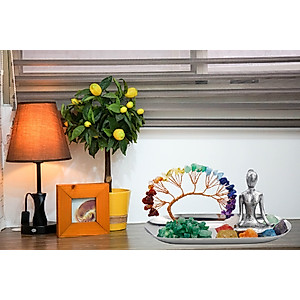 Meditation Accessories, Zen Spiritual Decor, 7 Chakra Crystal Tree Healing Stones and Yoga Statues, for Living Room, Office, Shelves, Mantle Decor, Birthday Gifts for Women