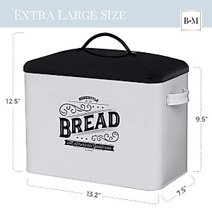 Extra Large White Bread Box with Black Lid - Bread Boxes for Kitchen Counter - Holds 2+ Loaves for All Your Bread Storage – Farmhouse Kitchen Vintage Bread Storage Container and Counter Organizer