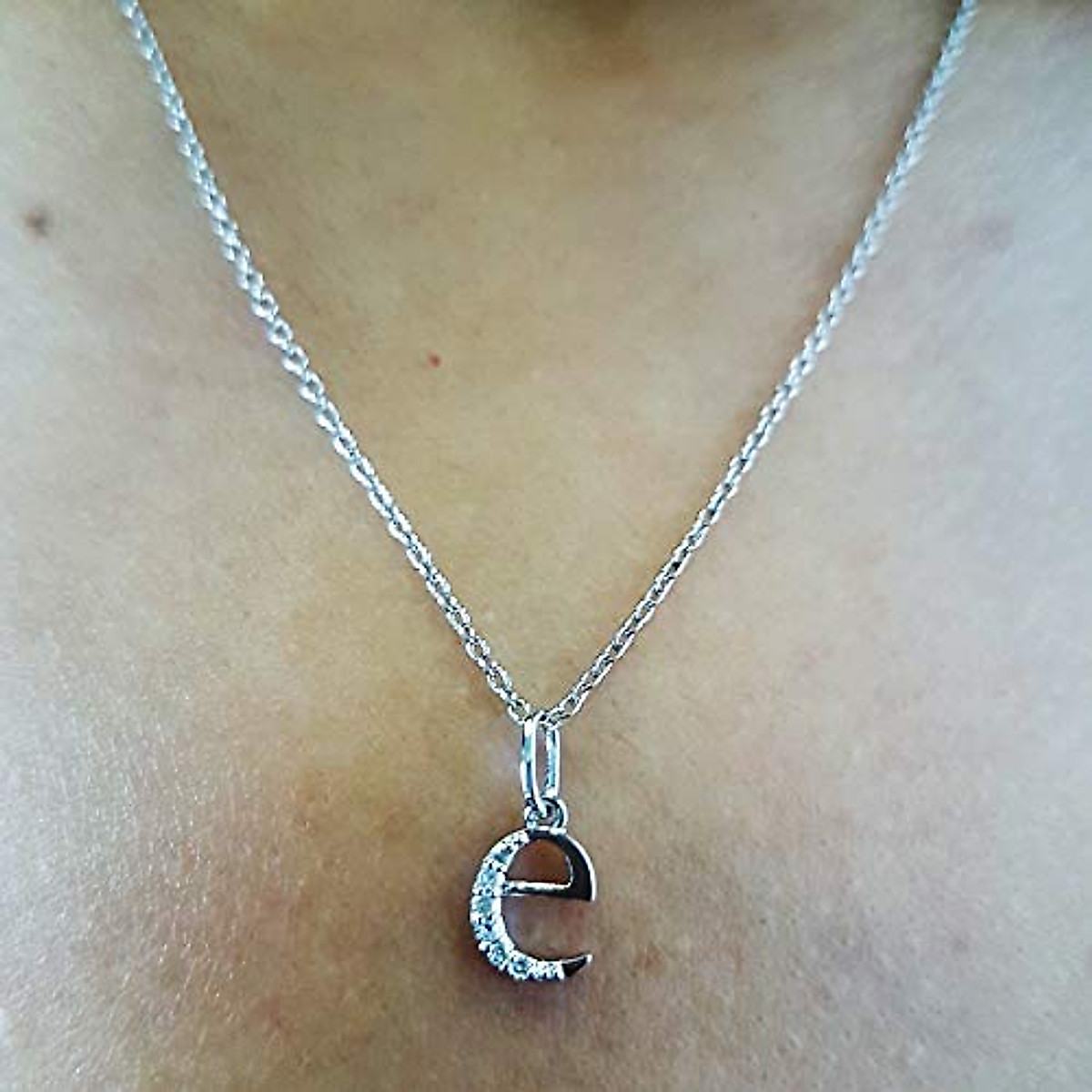 Dazzlingrock Collection 0.05 Carat (ctw) 14K Diamond Lowercase Letter 'e' Initial Pendant, White Gold