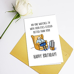 Supoeguk Funny Birthday Card for Men, Hilarious Birthday Card for Dad, Husband, Grandpa, Watches TV with Eyes Closed Card