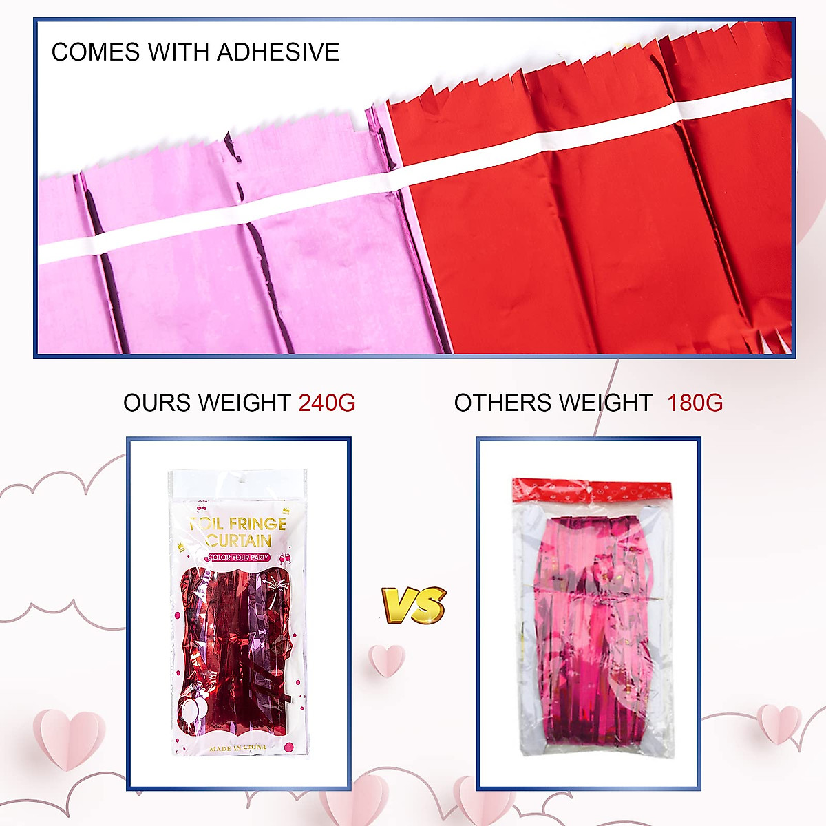 LOLStar 3 Pack Valentines Foil Fringe Curtains Valentine's Day Party Decorations 3.3X6.6 ft Red Pink Tinsel Material Curtain Photo Backdrop Streamer Backdrop for Valentines Day Decor Birthday Wedding