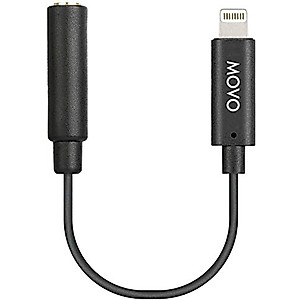 Movo IMA-1 Female 3.5mm TRRS Microphone Adapter Cable to Lightning Connector Dongle Compatible with Apple iPhone, iPad Smartphones and Tablets - Optimized for Microphones/Pro Audio