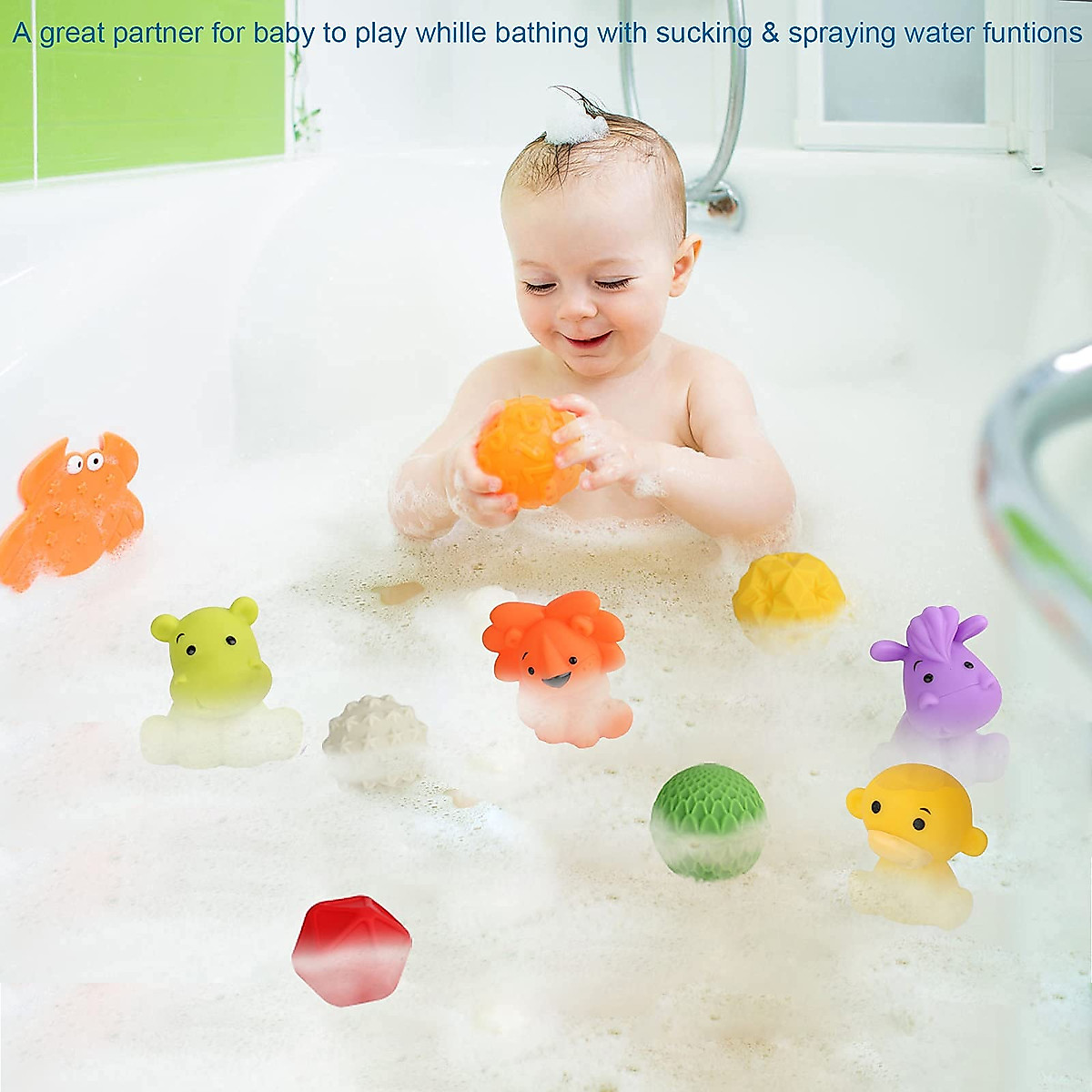 Coolle Baby Blocks Sensory Balls Toy 6 to 12 Months Montessori Learning Toys Soft Building Block Bath Toys for Babies Toddlers Infant 9 18 Month 1 2 3 4 Year Old Boy Girl Squeaks