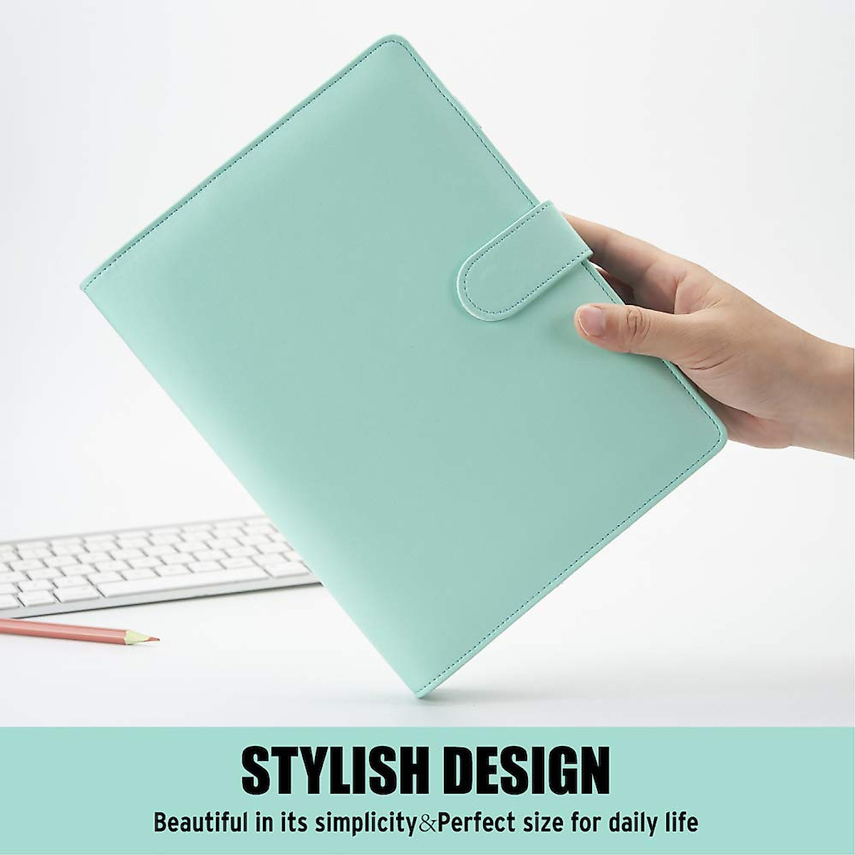 Sooez A5 Notebook Photocard Binder, 6 Ring Planner, Stylish Loose Leaf Personal Organizer Cover with Magnetic Buckle, PU Leather Binder Women with Macaron Colors (Mint Green)