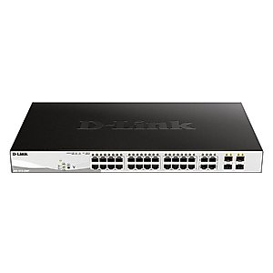 D-Link 28-Port Gigabit Smart Managed PoE+ Switch, 24 PoE+ Ports (370W) + 4 SFP Combo Ports, L2+, VLANs, Web Managed, Surveillance Mode, Rackmount, Energy Efficient, NDAA Compliant (DGS-1210-28MP)