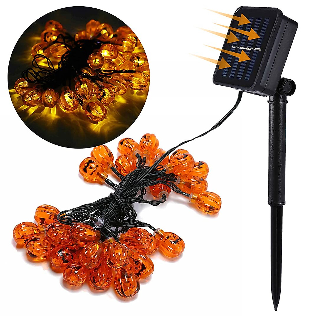 Outdoor Halloween Decorations Solar Powered 8 Modes,16Ft 20 LED Halloween Pumpkin String Lights,Waterproof Holiday Garden Tree Hanging Decorations for Party Home Thanksgiving Christmas Decor(5M)