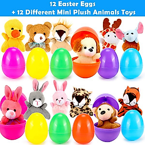 UFUNGA 12 Pack Prefilled Easter Eggs with Animal Plush 3.15Inch Plastic Easter Eggs for Easter Hunts, Basket Stuffers