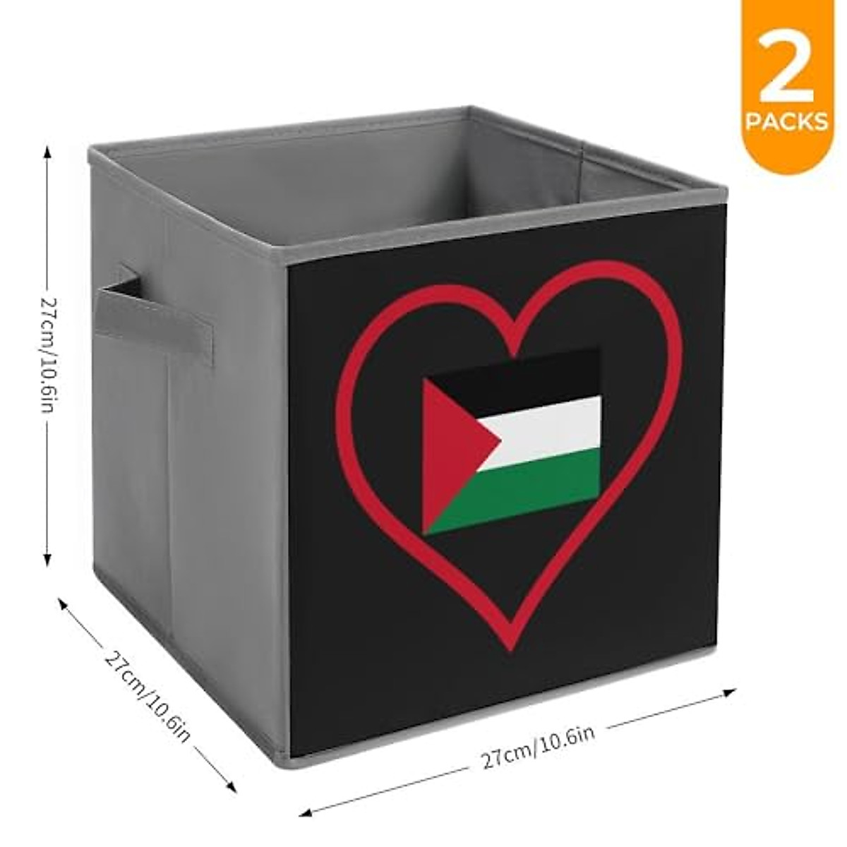 I Love Palestine Red-Heart Fashion Storage Bins Foldable Organizer Cubes 10.6" Collapsible Box Home Ofice Supplies 2PCS