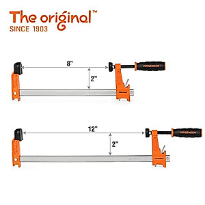 Jorgensen 2-Piece Steel Bar Clamp Set, Light Duty F-Clamp, 8-inch & 12-inch