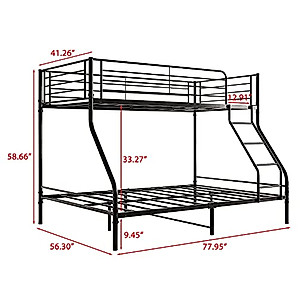 Tensun Heavy-Duty Twin-Over-Full Bunk Bed, Metal Bunk Bed with Inclined Ladder and Full-Length Guardrail for Bedrooms, Dorms, for Boys/Girls, Kids, Teens and Adults, Easy Assembly, Black
