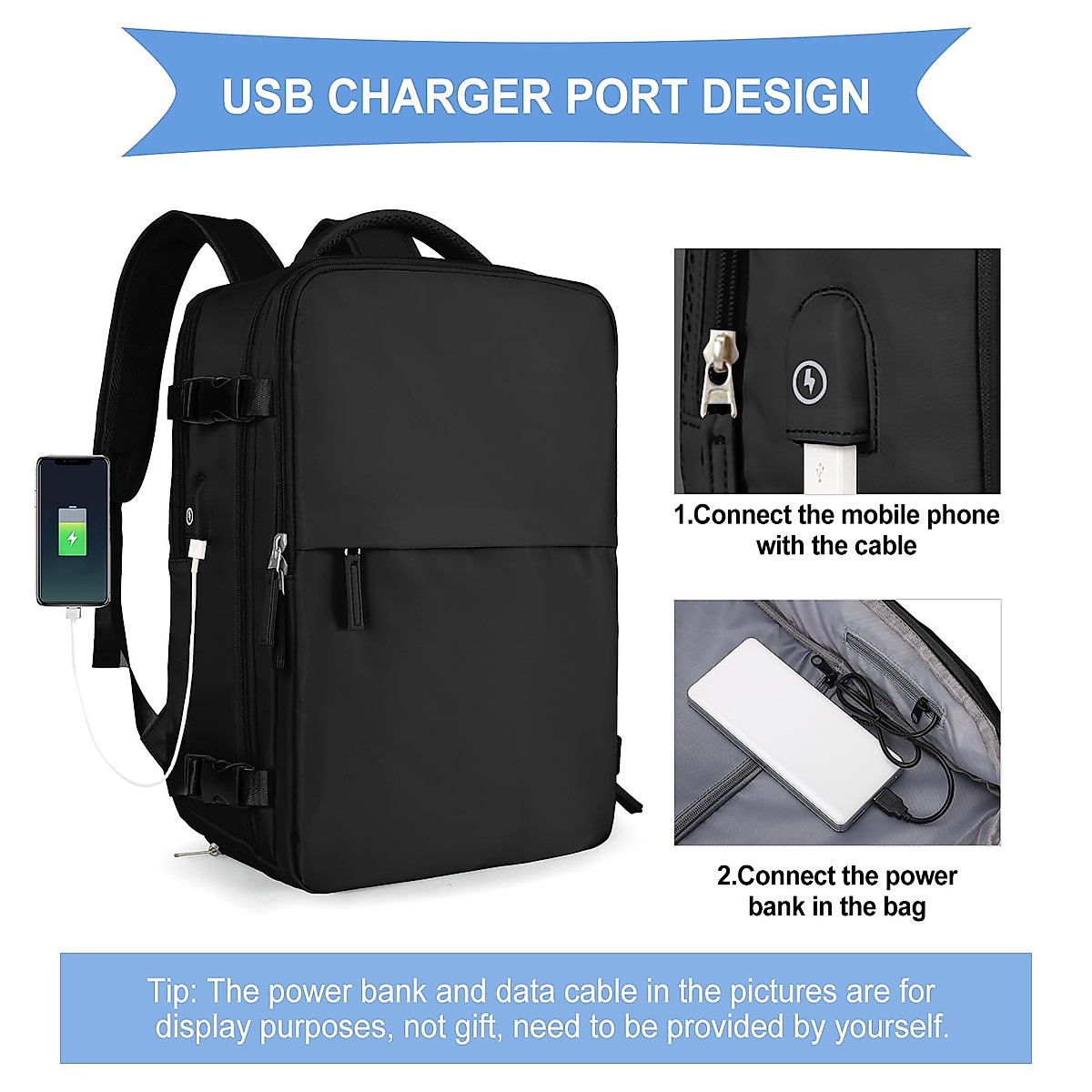 coowoz Travel Backpack For Women Men Airline Approved,Black Carry On Backpack,Large Hiking Waterproof Outdoor Sports Rucksack Casual Daypack Fit 15.6 Inch Laptop Backpack for College