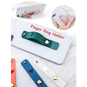 Weewooday 9 Pieces Phone Grip Holder Telescopic Finger Strap Phone Bracket Portable Phone Grips Band with Heart Pattern, Loop Finger Kickstand for Universal Cell Phones (Soft Colors)