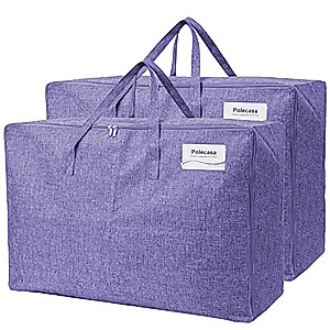 Polecasa 105L 2 Pack Extra Large Storage Bags with Strong Handles & Zippers & Lining, Heavy Duty Moving Bag, Waterproof Closet, Underbed Organizer for Bedding, Blanket, Pillow, No Smell, Purple