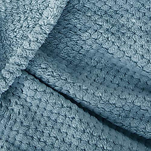 Exclusivo Mezcla Waffle Textured Extra Large Fleece Blanket, Super Soft and Warm Throw Blanket for Couch, Sofa and Bed (Slate Blue, 50x70 inches)-Cozy, Fuzzy and Lightweight