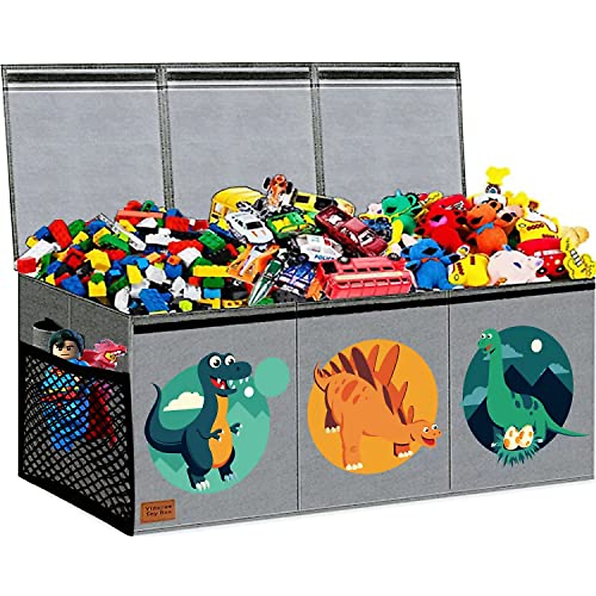 Toy Chest for Boys,Kids Toy Storage Bins,Toy Box for Boys,Collapsible toy organizers with Lid Handles,Removable Divider,Large Storage Containers for Playroom,Bedroom,Nursery,Dinosaur Pattern (grey)