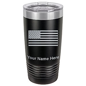 LaserGram 20oz Vacuum Insulated Tumbler Mug, Flag of the United States, Personalized Engraving Included (Black)