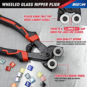 Rizom Glass Cutting Tool, Glass Cutter 2-20MM, 8" Tile Nippers, 8" Glass Running Pliers with Curved Jaws, 6" Breaker Grozer Pliers, Glass Cutter Kit for Stained Glass, Tiles, Mosaic Cutting