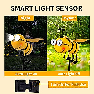 Canabear Metal Bee with Solar Light Eyes Bee Yard Art Garden Decorations - Decorative Garden Stakes for Garden Lawn Fence Backyard Patio Outdoor Wall Art Gifts