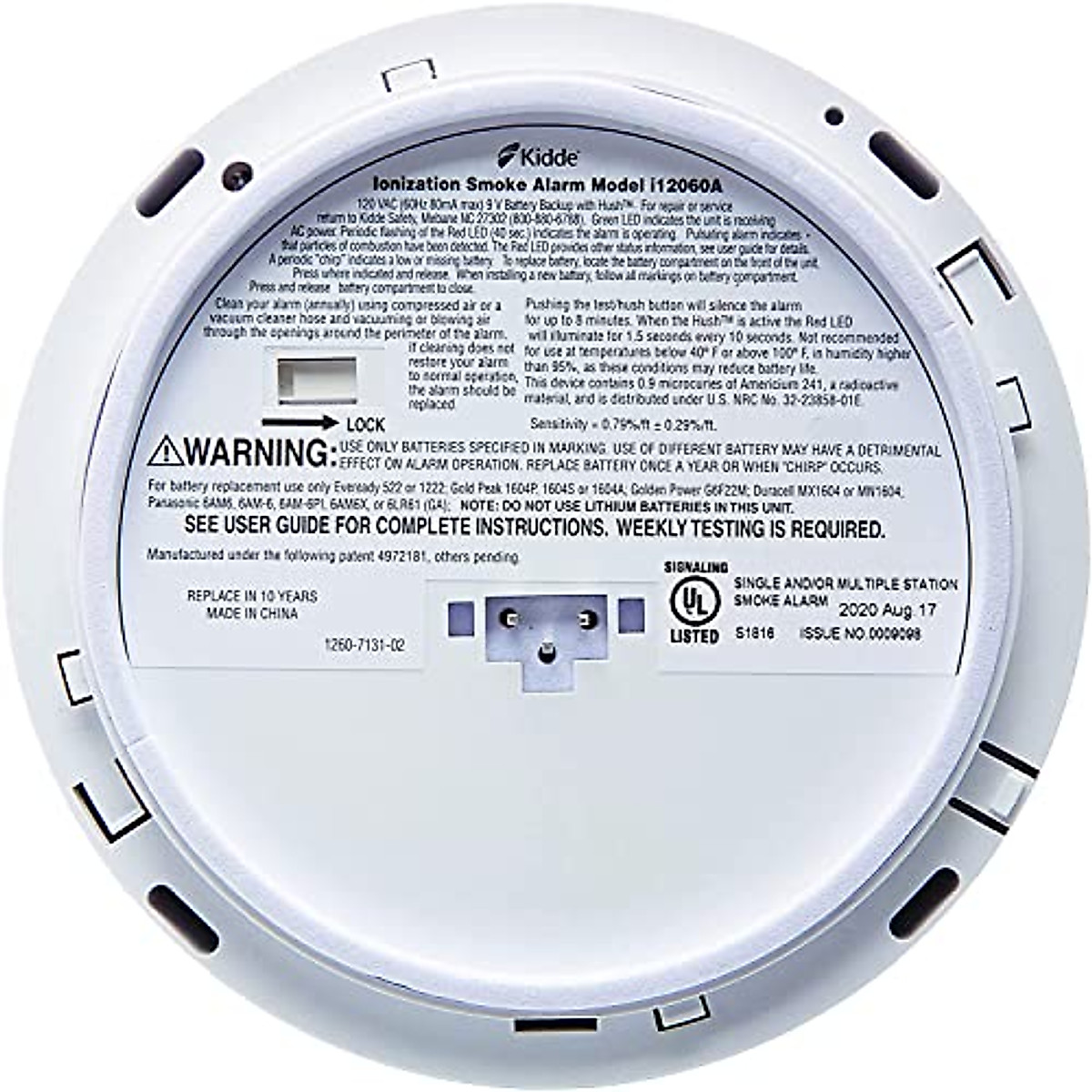 Kidde Smoke Detector, Hardwired Smoke Alarm with Battery Backup, Front-Load Battery Door, Test-Silence Button, White