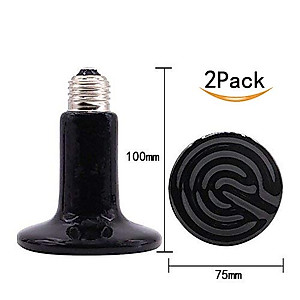 CTKcom 2-Pack 150W 110V Reptile Heat Lamp Ceramic Infrared Heat Emitter Bulb Pet Lamp,No Harm No Light Infrared Heat Emitter Brooder Lamp for Pet Coop Heater Reptile Chicken Turtle Heat Lighting,Black