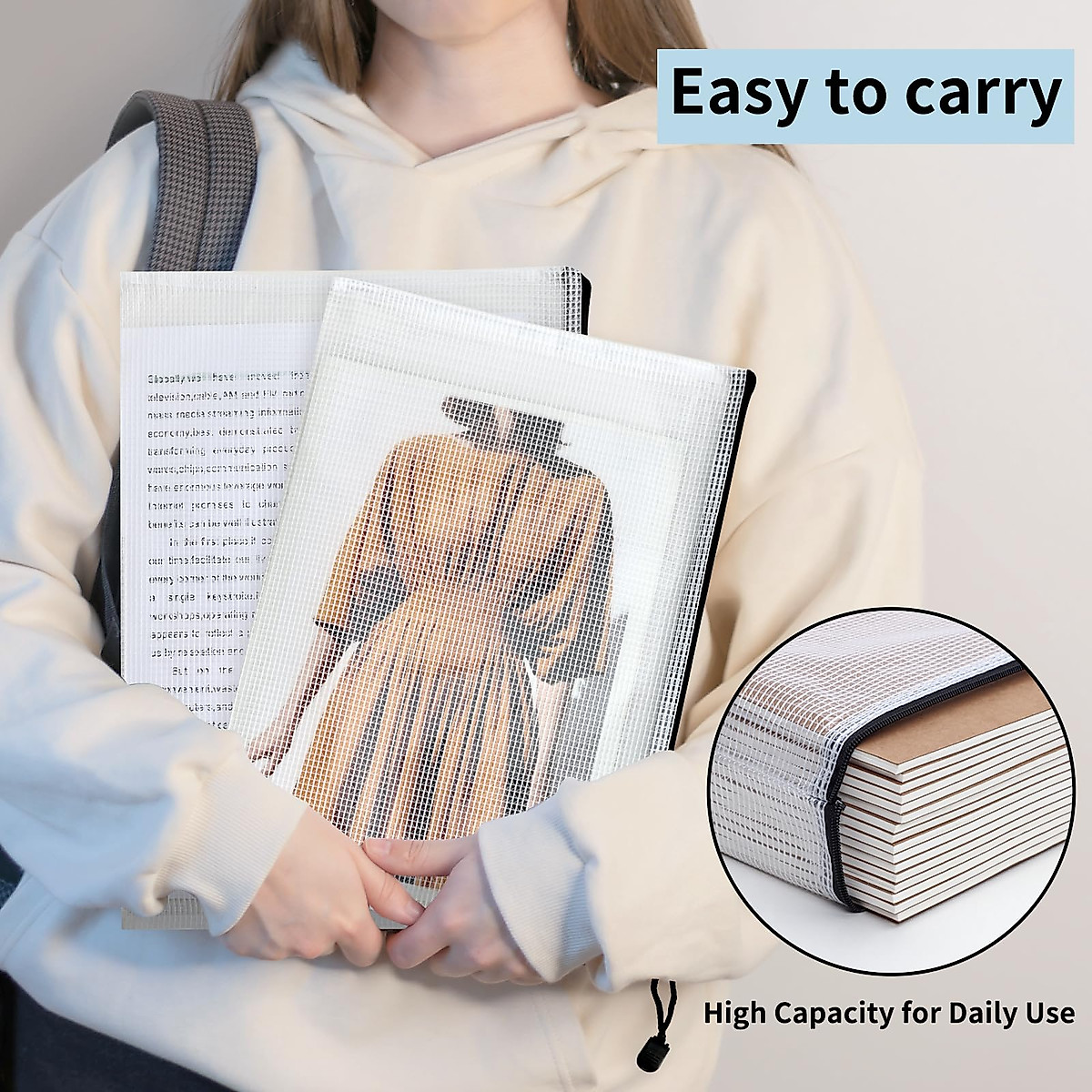 EOOUT 42pcs Mesh Zipper Pouch, Black Waterproof Zipper Bags for Organizing Storage, Letter Size/A4 Size Puzzle Bag, Zipper File Bags for Board Games and School Office Supplies