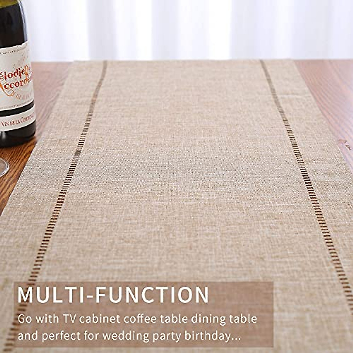 Tosewever Decorative Linen Table Runner Farmhouse Style Tabletop Collection 14 x 72 Inches Table Runners for Everyday Dining Wedding Party Holiday Home Decor (14" x 72", Light Coffee/Straight)