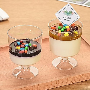 Zezzxu 5 oz Mini Dessert Cups with Spoons, 40 Pack Small Dessert Cups Plastic Footed Wine Glasses for Serving Trifles, Appetizers, Puddings, Mousse, Parfait
