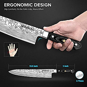 MOSFiATA Chef Knife 10 Inch Super Sharp Professional Kitchen Knife with Finger Guard in Gift Box, German High Carbon Stainless Steel EN.4116 Cooking Knife with Micarta Handle