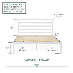Edenbrook Cassidy Metal Platform Bed Frame with Metal Headboard - Box Spring Not Required - Wood Slat Support, White, Queen