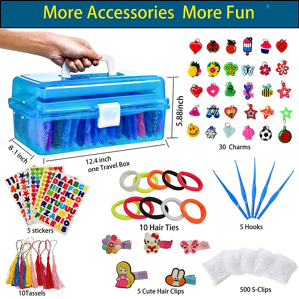 XYTLAX 16800+ Rubber Bands for Bracelets Making Kits in 35 Colors,600 S-Clips,300 Beads, 30 Charms, DIY Rubber Loom Bands Kit DIY Art Craft Birthday Christmas Gift (Blue)